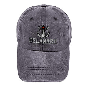 Vintage Washed Hat Anchor & Light House Delaware Embroidery Cotton Dad Hats for Men & Women Buckle Closure Grey
