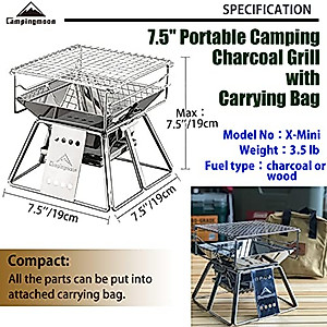 CAMPINGMOON Small Size Stainless Steel Portable Tabletop Charcoal Grill with Carry Bag X-MINI