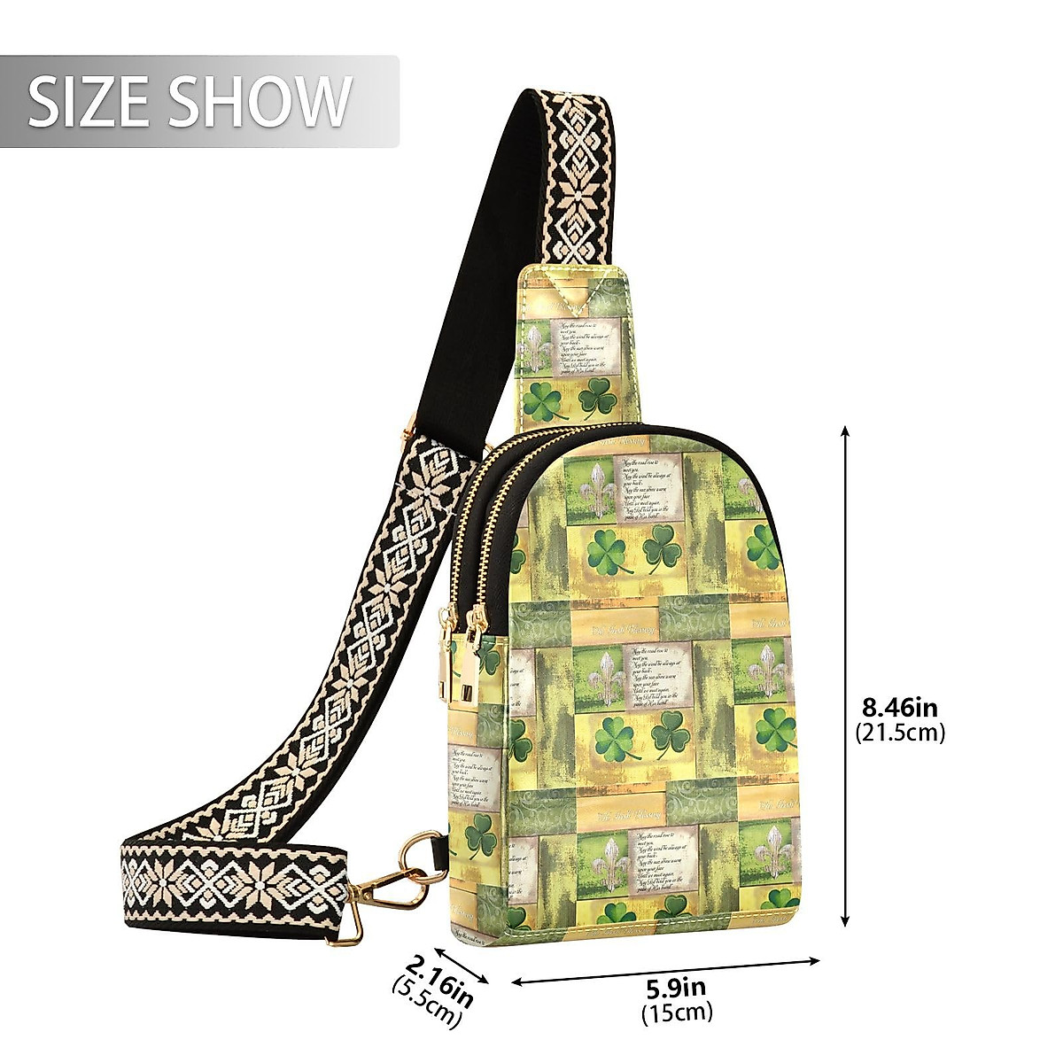 Women Crossbody Sling Backpack Irish-st-patrick-fleur-de-lis Girl Chest Bag Daypack for Hiking Traveling