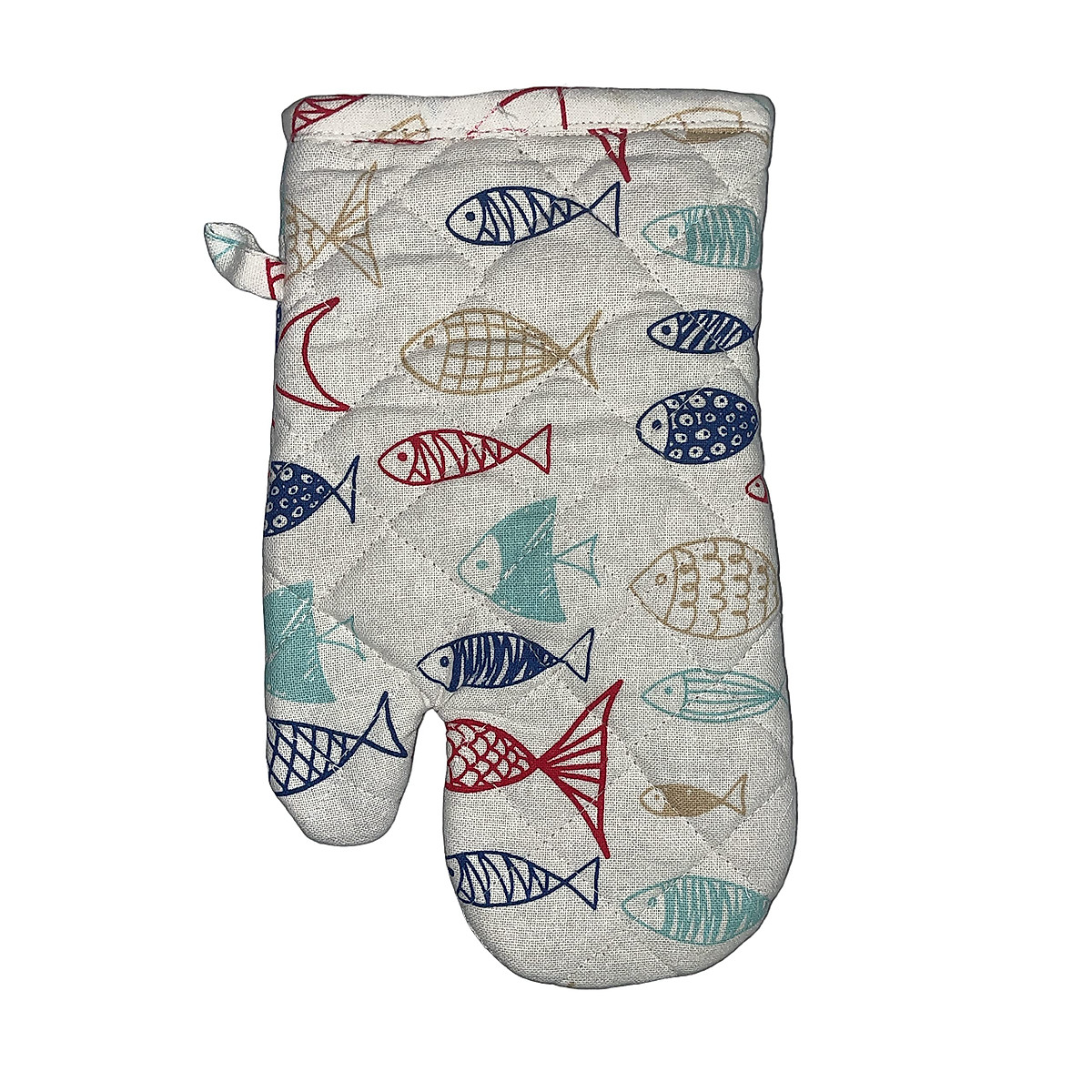 Set of 4, 100% Cotton, Coastal Nautical Fish Design, Kitchen Towel Set, Include 2 Kitchen Towels, 1 Pot Holder & 1 Ovenmitt