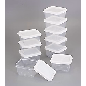ZENVY 50 Pack Mini Reusable 2oz Containers | Includes 50 Plastic 2oz Food Containers and Lids | For Sauces, Dips, Crafts & More (White, Rectangle)
