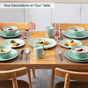 LOVECASA Dinnerware Sets for 4, 16-Piece Green Dishes Set, Porcelain Plates and Bowls Sets with Dinner Plates, Dessert Plates, Bowls and Mugs, Microwave Dishwasher Safe, Light Green