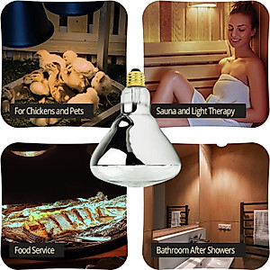BULBMASTER 250 Watt Heat lamp Bulb for Bathroom R40 Incandescent Shower Heat Lamp Clear Infrared Bath Light 250R40 Chicken Light Bulb E26 Base 2 Pack