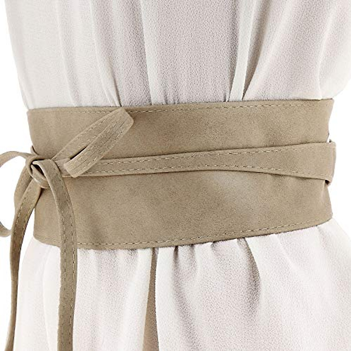 FASHIONGEN - Woman leatherette waisband Obi Belt, MICA - Tan Beige, L-XL