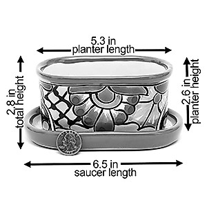 Enchanted Talavera Mexican Talavera Ceramic Succulent Pot Mini Flower Planter Cactus Bonsai Pot W/Drainage & Drip Dish Home Garden Office Desk Décor Gift Set (Peacock)