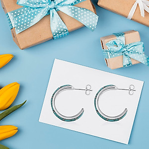 Shop LC Santa Fe Style 925 Sterling Silver Turquoise J- Hoop Earrings Engagement Women Boho Western Birthday Gifts for Women