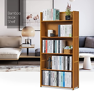 MoNiBloom 5 Tier Open Shelf, Bamboo Multifunctional Bookcase Storage Cabinet Display Shelves Organizer for Living Room Bedroom Study Room, Brown