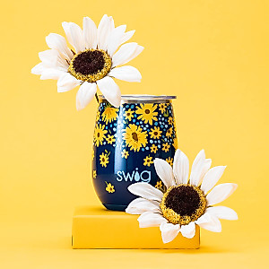 Swig Life 14oz Insulated Wine Tumbler with Lid | 40+ Pattern Options | Dishwasher Safe, Holds 2 Glasses, Stainless Steel Outdoor Wine Glass (Olive)