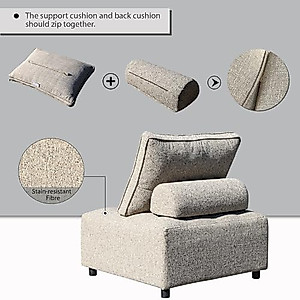 CABSETT 5-Pieces Patio Furniture, Outdoor Modular Sofa with Aluminum Frame, Support Cushions and Back Cushion Cover-Removable, Waterproof/Fade-Resistant, for Deck Porch Poolside Garden, Light Brown