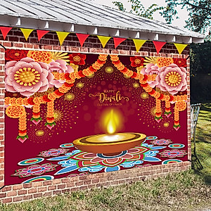 Happy Diwali Backdrop Banner Festival of Lights Diwali Decorations Party Supplies, Deepavali Background Banner for Photo Backdrop
