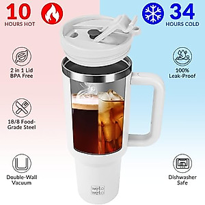 WETOWETO 40oz Tumbler with Handle and Lid | 100% Leakproof Insulated Stainless Steel Travel Mug | Keeps Cold 34Hrs/Hot 10Hrs | Dishwasher Safe, Fits Car Cup Holder (Foggy Color)