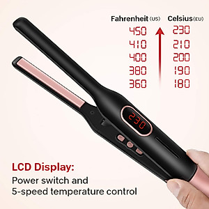 Pencil Flat Iron,Small Flat Iron for Short Hair,Beard and Pixie Cut,1/2 Inch Fast Heating Titanium Ceramic Mini Hair Straightener with Dual Voltage & Adjustable Temperature,Auto Shut Off