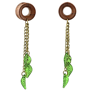 Balala 1/2 inch 12mm Green Leaf Wood Dangle Ear Gauges Piercing Flesh Tunnels Plugs Statement Earrings