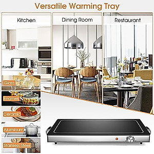 KOTEK Electric Warming Tray, Glass Top Hot Plate with Adjustable Temperature Control, Cool Touch Handles, Stainless Steel Panel, Extra Large Food Warmer for Buffets, Parties, Restaurants, Dinner (2)