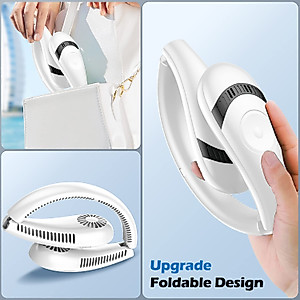 MSEVC Neck Fan, 5000mAh Foldable Bladeless Fan 360° Cooling Wearable Personal Fan, Rechargeable Hand-free Neck Fan with 3 Speeds, 80 Air Outlet for Travel, Outdoor, Home, Office, School, Camping