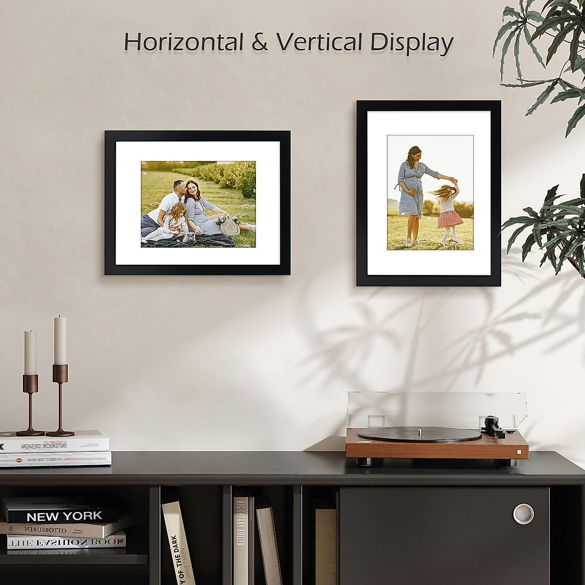 Golden State Art, 9x12 Picture Frame - Black Solid Wood With Tempered Glass - Display Pictures 6X8 with Mat or 9X12 Without Mat - Wall Hanging Photo Frame, 1 Pack