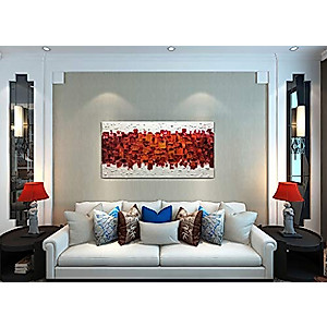 AMEI Art Paintings,24X48 Inch 3D Hand-Painted On Canvas Modern Framed Red Art Textured Abstract Oil Paintings Contemporary Artwork Art Wood Inside Framed Ready to Hang for Living Room Office