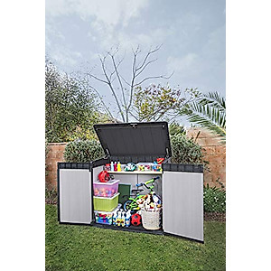 Keter Elite Store 4.6 x 2.7 Foot Resin Outdoor Storage Shed with Easy Lift Hinges, Perfect for Trash Cans, Yard Tools, and Pool Toys, Grey