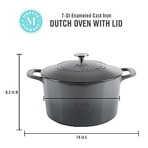 MARTHA STEWART Gatwick 7 QT Enamel Cast Iron Dutch Oven, Classic Grey