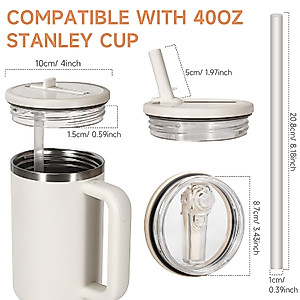 ANTAND 2 Pack 40 oz Tumbler Flip Straw Lid Replacement Fit for Stanley Quencher, Leak Proof for Stanley Lid Replacement Spill Proof Reusable Tumbler Cover Compatible with 40oz Stanley Cup Accessories