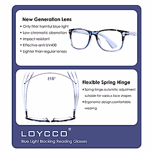 Loycco 4 Pack Computer Reading Glasses Real Blue Coating Lens Anti Blue Light Blocking Anti Eyestrain Flexible Lightweight Square Readers for Women Men With Leather Case