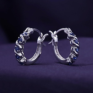 14K White Gold Plated 925 Sterling Silver Round Cut Simulated Blue Sapphire Clarity Of VVS1-VVS2 Dainty Tiny Hoop Earrings Minimalist | Delicate Jewelry, Gift For Her