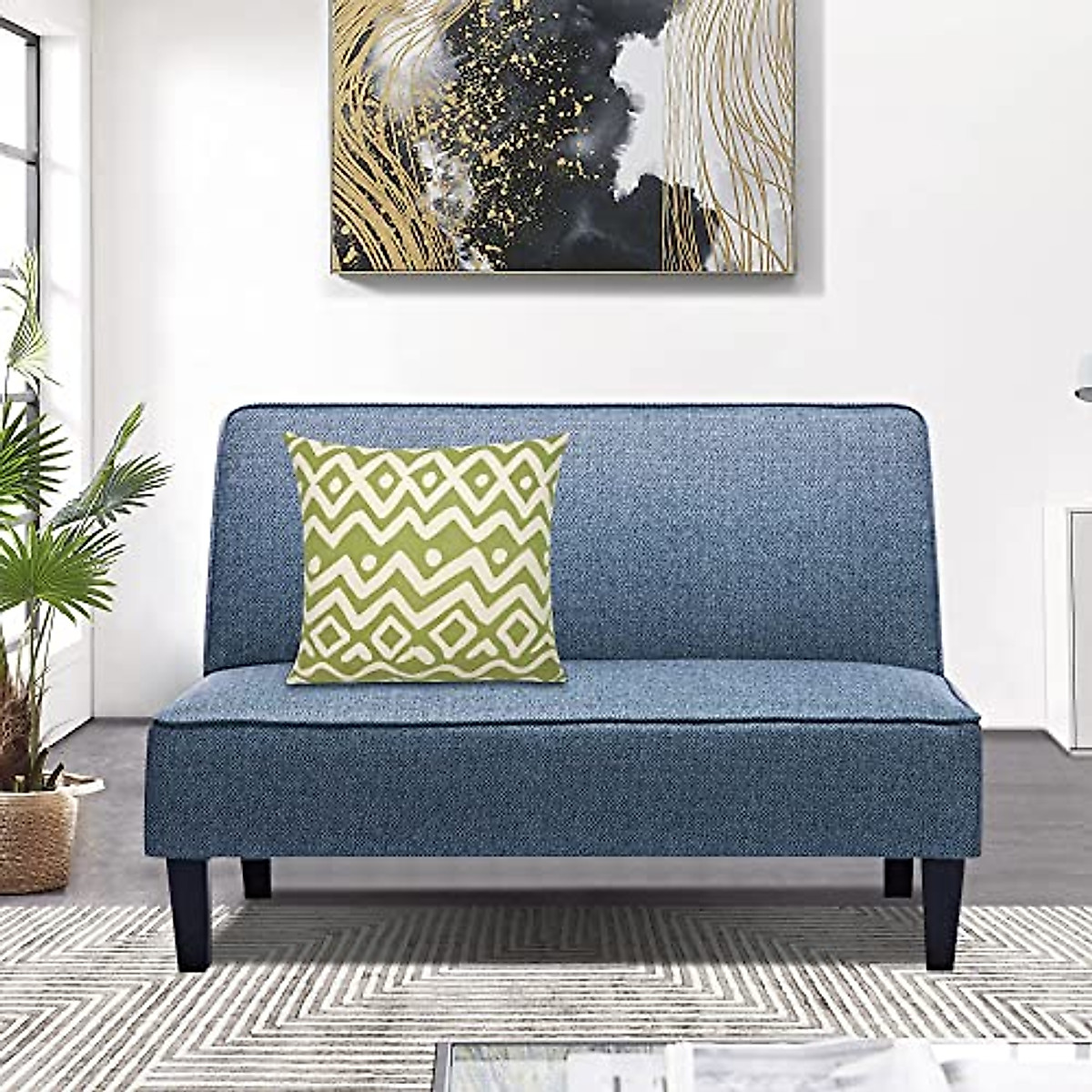 Aklaus Small Loveseat for Small Space,Armless Loveseat,Dining Bench with Back,Upholstered Dining Bench Banquettes Loveseat for Living Room, Prints
