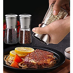 Professional Salt and Pepper Grinder Set of 2 - Brushed 304 Stainless Steel, Adjustable Ceramic Coarseness, Pepper, Sesame, Spice Salt Shaker, Pepper Grinder, Added Bonus Two Cleaning Brush- 6 Oz