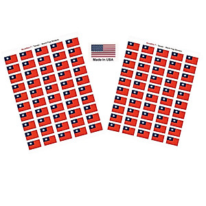 Made in USA! 100 Country Flag 1.5" x 1" Self Adhesive World Flag Scrapbook Stickers, Two Sheets of 50, 100 International Sticker Decal Flags Total (Taiwan)