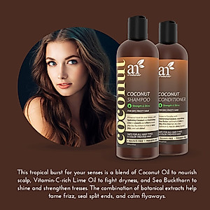 artnaturals Coconut-Lime Shampoo and Conditioner Set – (2 x 16 Fl Oz / 473ml) - Professional Deep Hydrating Moisturizing For Curly Fine Oily Dry Damaged and Color Treated Hair – Natural, Sulfate Free