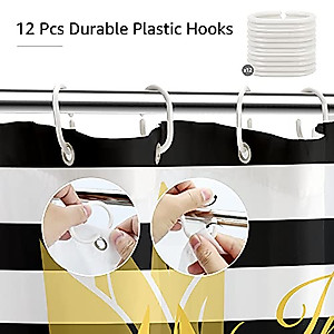 VEGA U Sunflower Quote Fabric Shower Curtain for Bathroom, Black and White Stripe Bath Decor with Hooks, Hotel Quality, 72x72 Inch