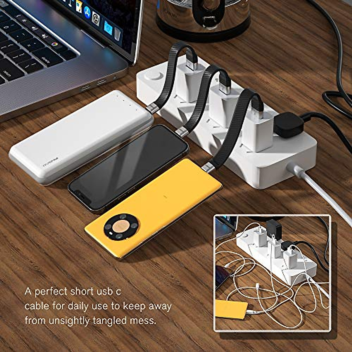 LamToon Short USB Type C Cable, 5Gbps Data Sync Android Auto Cable 3A USB to USB C 3.1 Fast/Quick Charge Cable Unique FPC Flat Design for Galaxy S10+ S9, Note 9 8, LG V20, Google Pixel, Power Bank