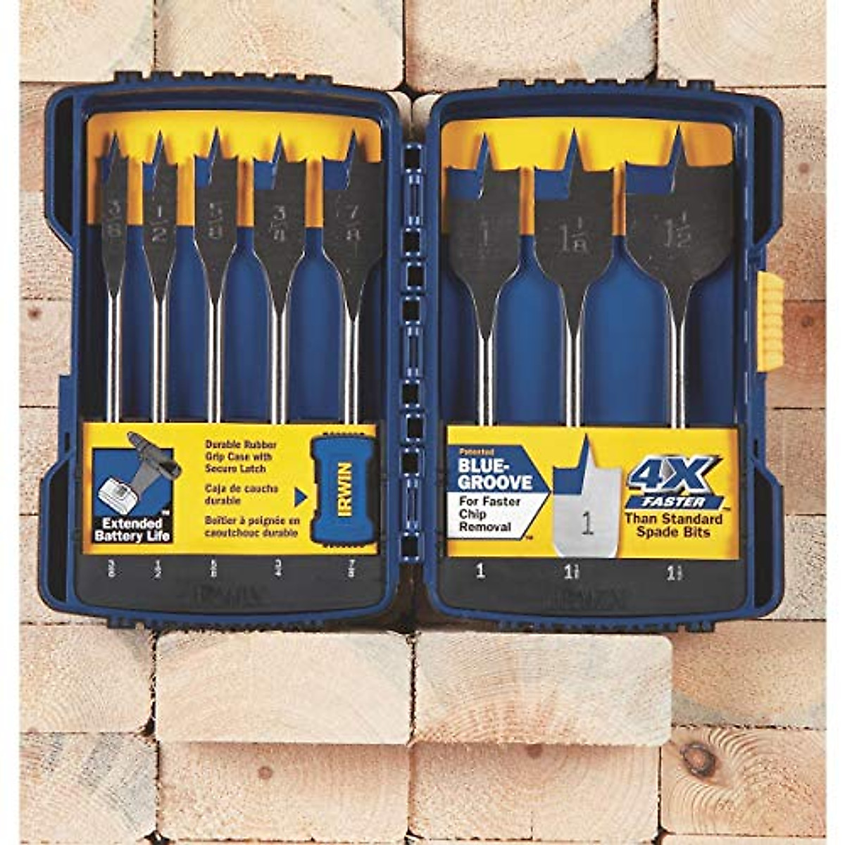 IRWIN Tools SPEEDBOR Blue Groove Pro Spade Bit Set with Case, 8-Piece (341008)