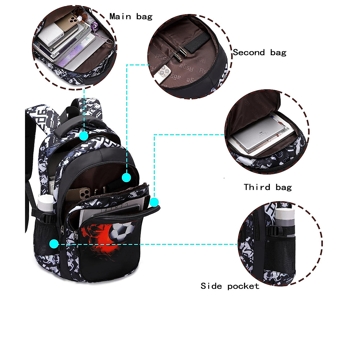 Asge Boys Backpack for Kids Camo Bookbag for Middle School Bags Travel Back Pack