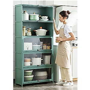 CARVPUMS Kitchen Cabinet Storage Pantry Cabinet Garage Shelf Closet Locker Organizer 5-Tier with Door Bamboo 68'' Bookcase Large Space Hutch