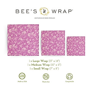 Bee's Wrap - 3 piece value pack - Made in the USA with Certified Organic Cotton - Plastic and Silicone Free - Reusable Eco-Friendly Beeswax Food Wrap - 3 sizes (S, M, L)