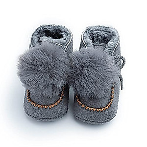 Infant Babys Boys Girls Winter Hair Ball Fluffy Cotton Shoes Toddler Shoes Babys Shoes Cotton Boots Size 7 Boys Shoes (Grey, 12 Months)
