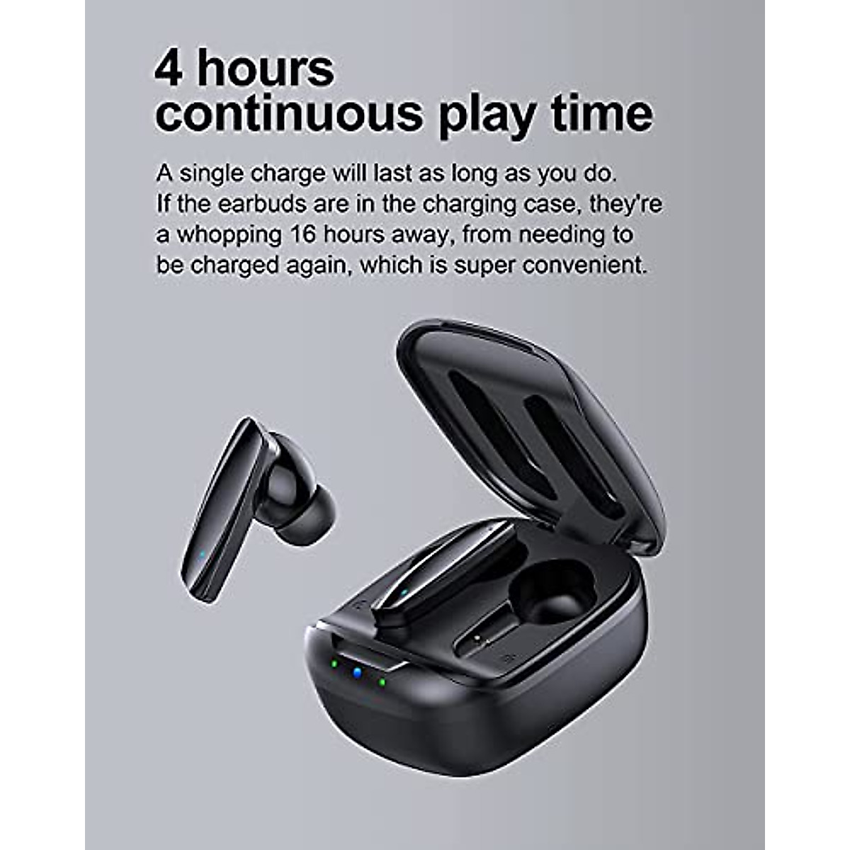 True Wireless Stereo Bluetooth Earbuds with Charging Case, Bluetooth 5.0 in-Ear Stereo Headphones, Built-in Mic, Premium Sound Earphones, Deep Bass, HiFi Audio, Sports Black