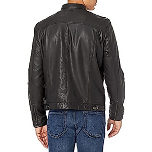 John Varvatos Star USA Men's Band Collar Leather Jacket, Black, X-Large