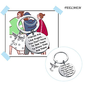 FEELMEM Friendship Keychain Friends are Like Angels You Don't Have to See Them to Know They are There Friend Jewelry Gift for BFF Sister (Silver)