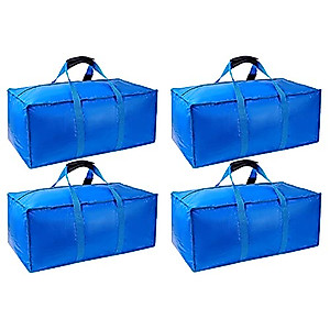 JSJHE Heavy Duty Extra Large Moving Bags W/Backpack Straps Strong Handles & Zippers, Storage Totes, Alternative to Moving Box, Recycled Material (blue, 4pcsX29.5x15x13inch)