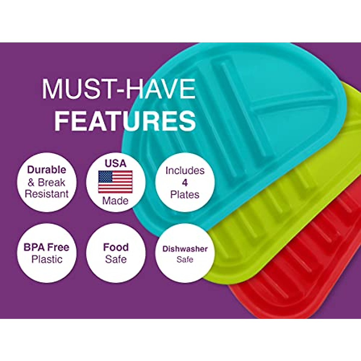 Fiesta Taco Plate by Arrow Home Products, 4 Pack - Each Plate Includes 3 Taco Holders Plus 2 Compartments - BPA Free Plastic, Made in the USA, Dishwasher Safe - Lime Green