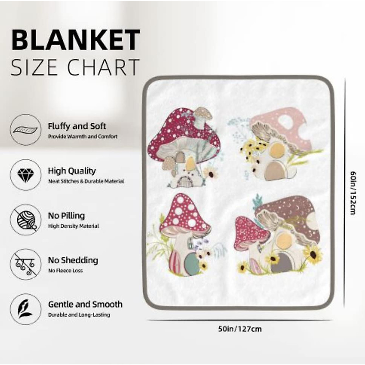 Red Mushroom Blanket, Mushroom Throw Blanket Women Men Kids Cozy Super Soft Flannel Double Layer Plush Bed Blanket ，All Season Blanket Gifts，50x60inch…