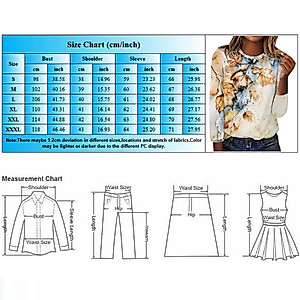 Womens Casual Long Sleeve Crew Neck Flower Printed T Shirt Top Full Sleeve Slim Fit Blouse Shirts Three Button Thermal