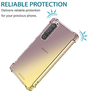 Vokuha for Xperia 1 II Case, XQ-AT51, XQ-AT52 Case with Tempered Glass Screen Protector,Cute Clear Gradient Slim Shockproof TPU Back Phone Protective Cover for Sony Xperia 1 II (Black/Gold)