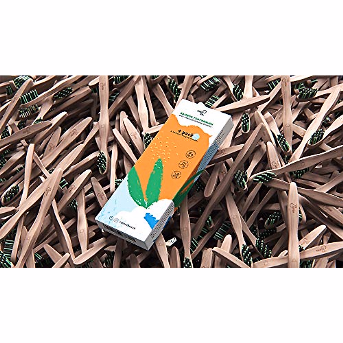 MOTI CO. Bamboo Toothbrushes 4 Pack - Tongue Cleaner Gift Inside - Soft Charcoal Bristles - Eco-Friendly and Biodegradable - Healthier Teeth and Planet