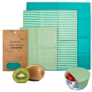 EZGOODZ Reusable Beeswax Wrap S, M, L. Pack of 3 Beeswax Food Wraps. Washable Reusable Wax Food Wrap with Blue Bee Print. Organic Bee Wax Paper Food Wrap for Sandwiches. Wax Wraps for Food Reusable