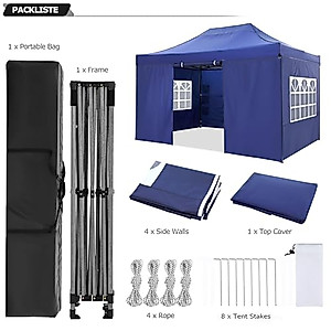 COBIZI 10x15 Pop Up Canopy with 4 Sidewall(Dark Blue)