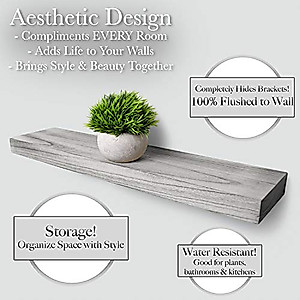 Set of 2 Floating Shelves - Real Wood Mounted Wall Shelf - Kitchen/Bathroom/Bedroom/Bedrooms/Living Room - 24in x 5.5in x 1.5in Hanging Shelf - Paulownia W/Gray Finish - Mounts & Level Tool Included