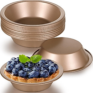 16 Pcs 4 Inch Mini Pie Pan Pie Tins Round Mini Tart Pans for Baking Carbon Steel Mini Pizza Pan Nonstick Pie Plate for Baking Small Bakeware Set for Oven Air Fryer Cake Bread Meat (Champagne)